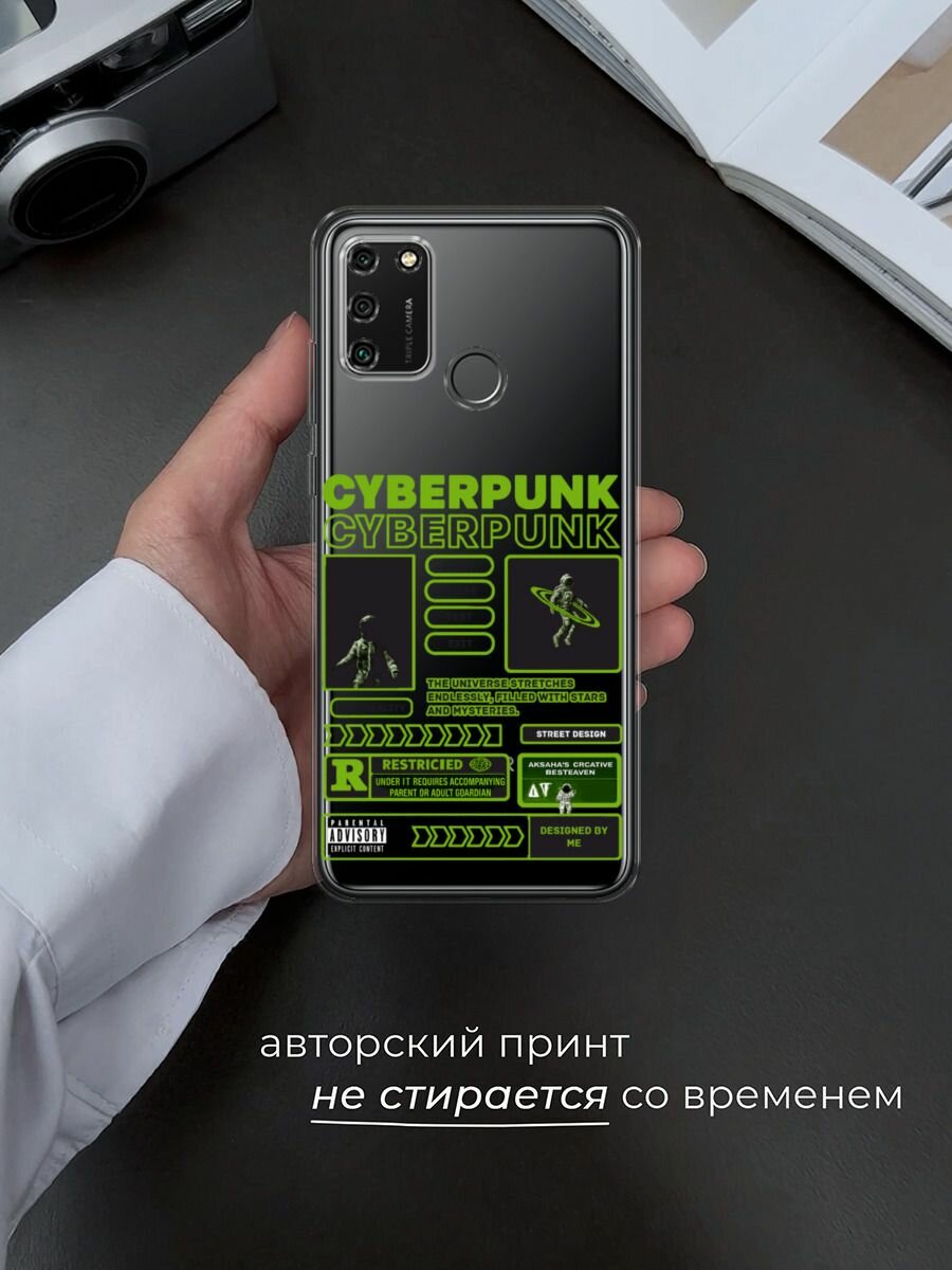 Чехол на Honor 9A / Хонор 9А с принтом "Cyberpunk", прозрачный — фото 1