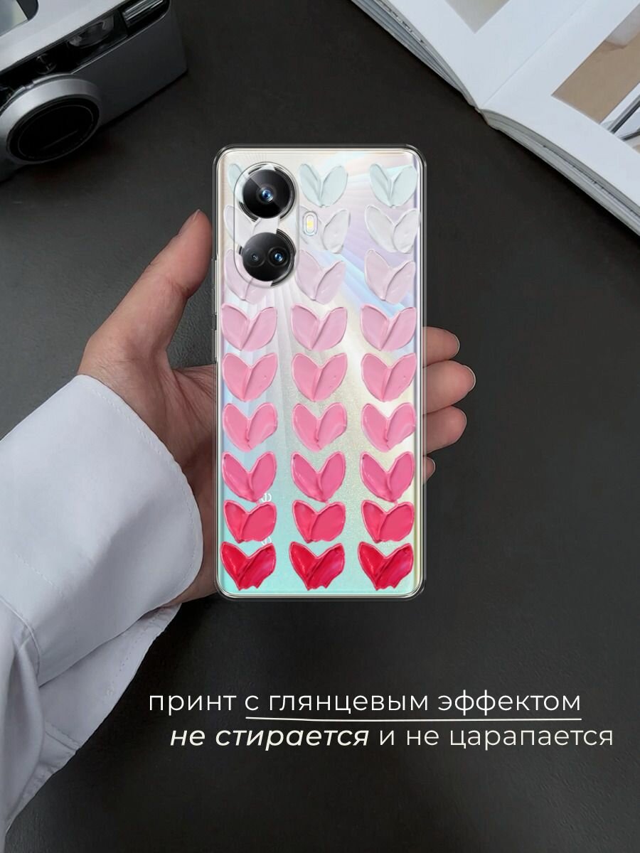 Чехол на Realme 10 Pro+ / Реалми 10 Про+ с принтом "Градиент из сердечек" — фото 1