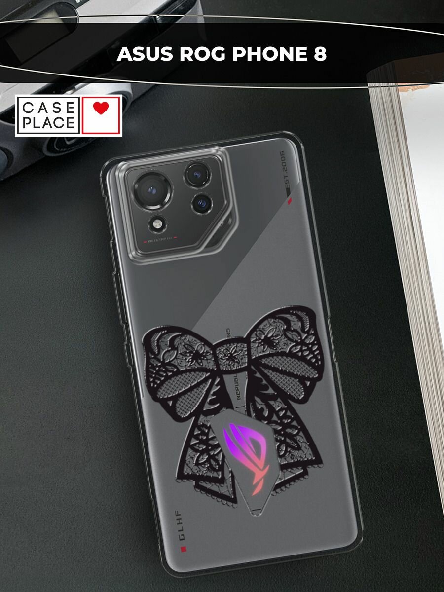 Чехол на Asus ROG Phone 8 / Асус Рог Фон 8 с принтом "Черный сетчатый бант 2"
