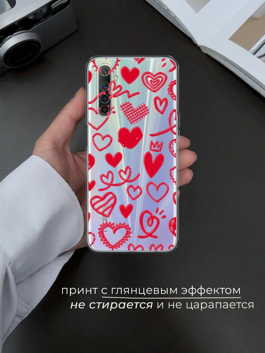 Чехол на Realme 6 / Реалми 6 с принтом "Разные сердечки" — фото 1