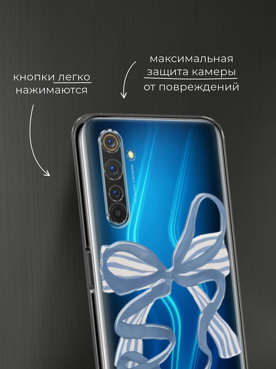 Чехол на Realme 6 Pro / Реалми 6 Про с принтом "Полосатый голубой бант 2" — фото 1