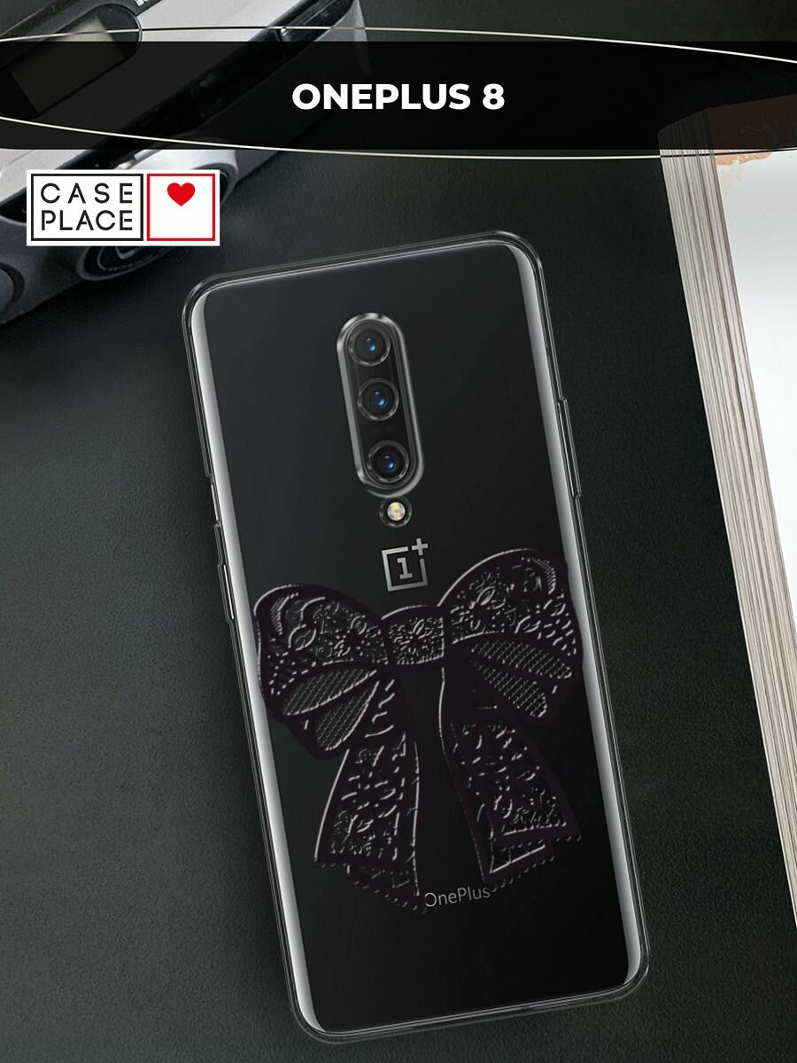 Чехол на OnePlus 8 / ВанПлас 8 с принтом "Черный сетчатый бант 2"