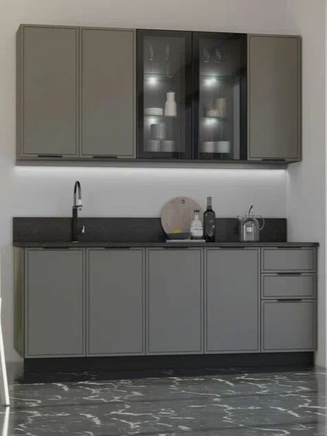 Кухонный гарнитур Николь 2м/900 холст вулканический/корпус графит со столешницей миф