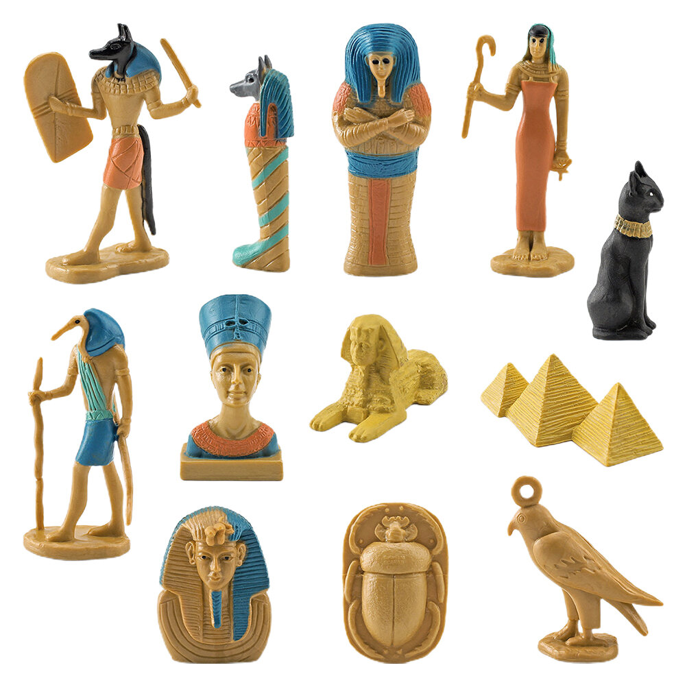 12 Pcs Ancient Egypt Egyptian God Goddess Figurines Set PVC Miniature Statues