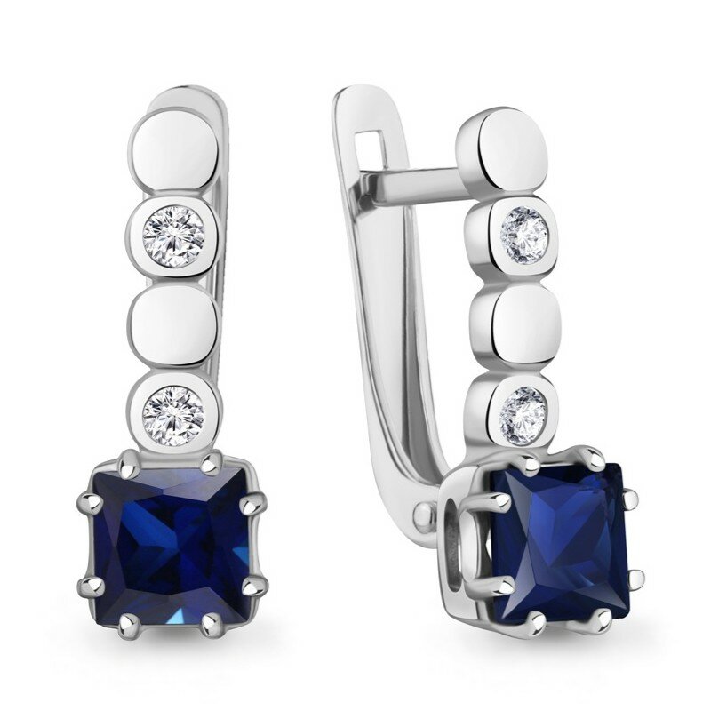 Серьги, серебро, 925 проба, фианит, сапфир синтетический