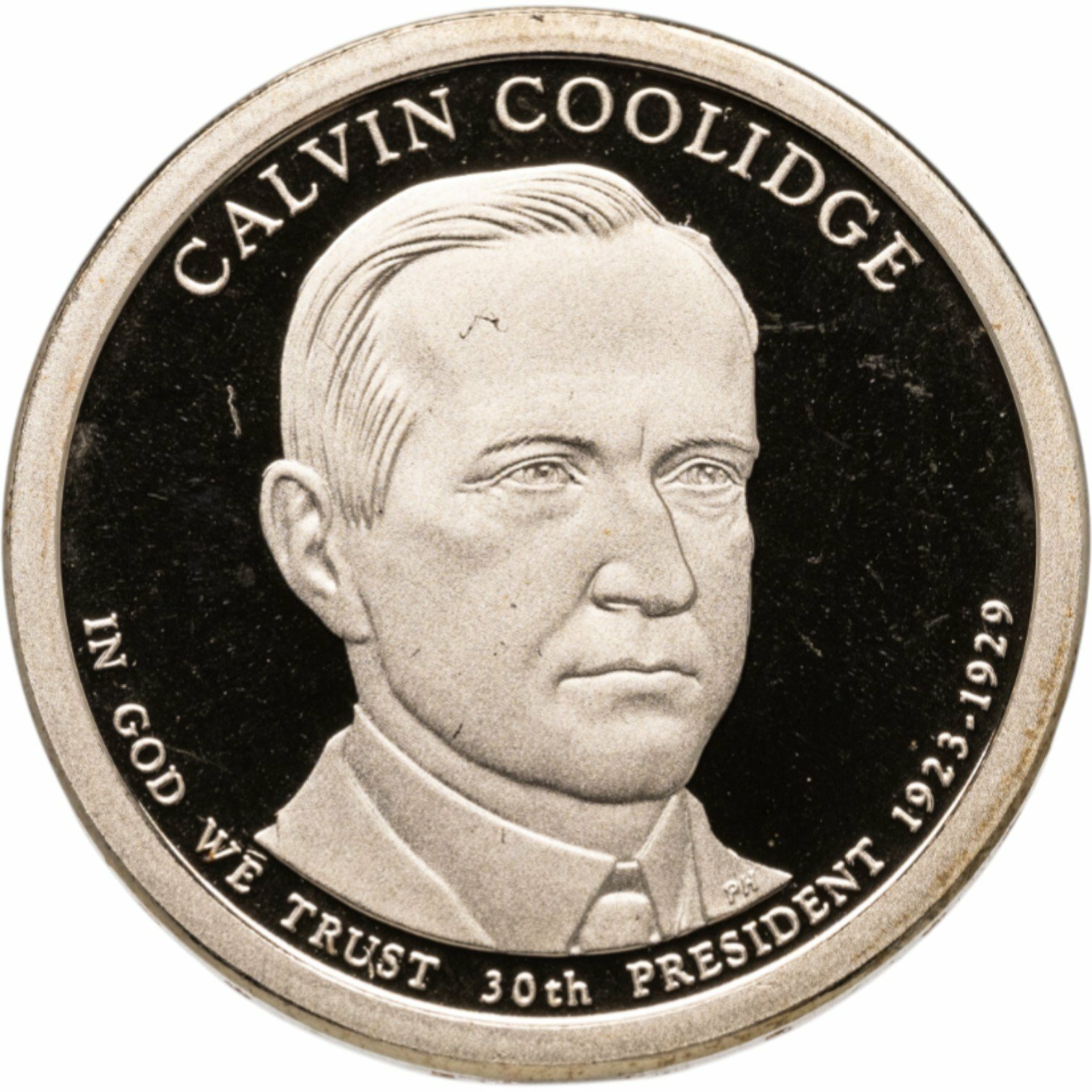 США 1 доллар dollar 2014 S "30-й президент США - Калвин Кулидж", знак монетного двора "S" - Сан-Франциско, Латунь, в сохранности Proof