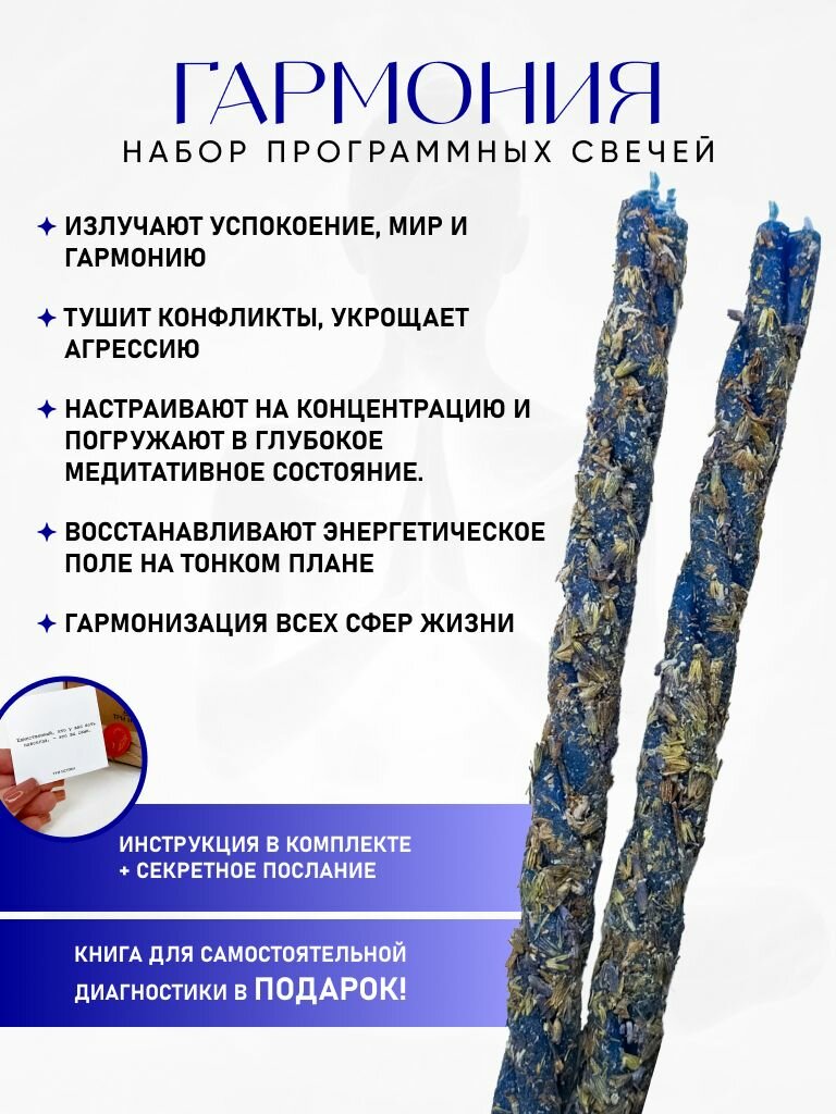 Синие магические программные свечи ТРИ истока с лавандой и эфирным маслом сосны набор "Гармония"