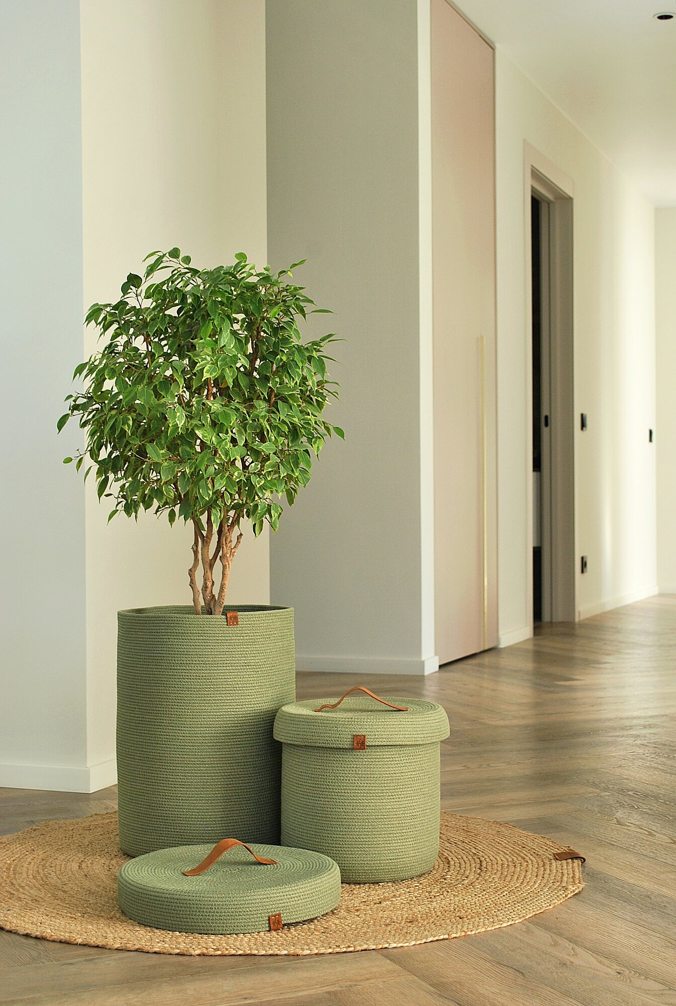 Набор плетеных корзин для хранения белья, с крышкой, оливкового цвета, для хранения вещей, 3шт