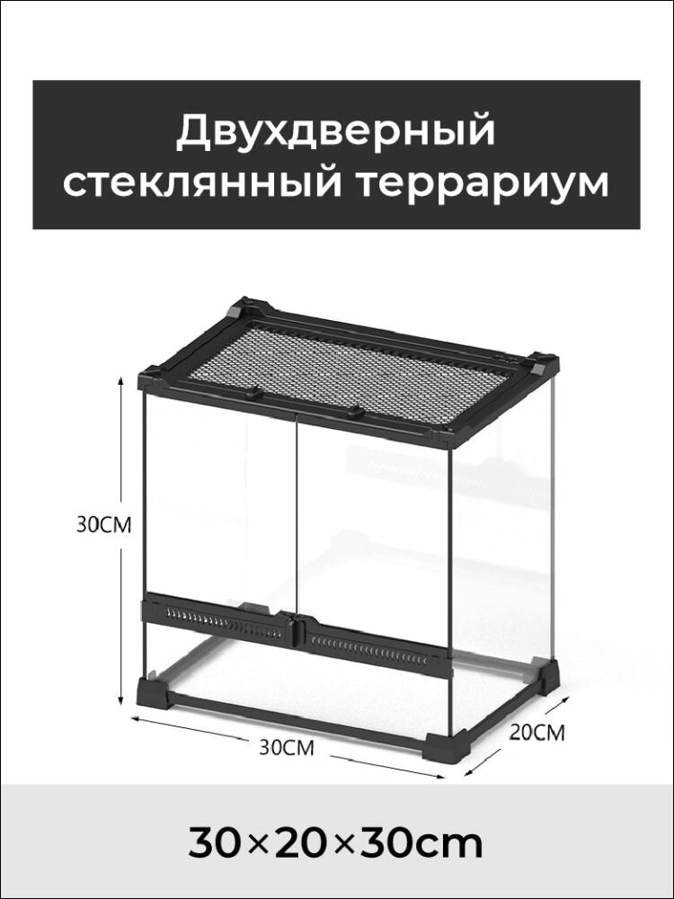 Террариум для рептилий 30х20х30 см, кологичный декорированный аквариум, для ящериц, жаб и черепах, Террариум из закаленного стекла