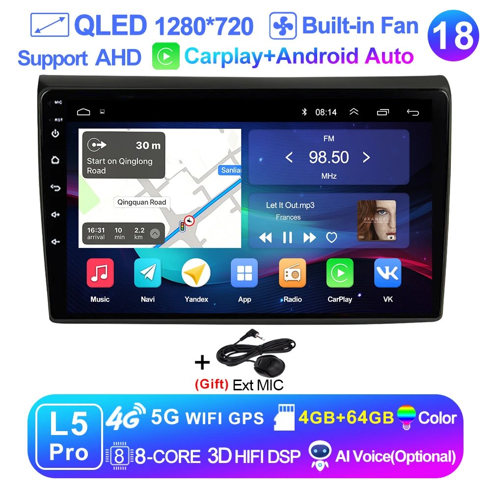 Автомагнитола LEHX L6Pro, мультимедийный проигрыватель на Android 14, 8 ядер, 2 L5 Pro(4-64GB)-0