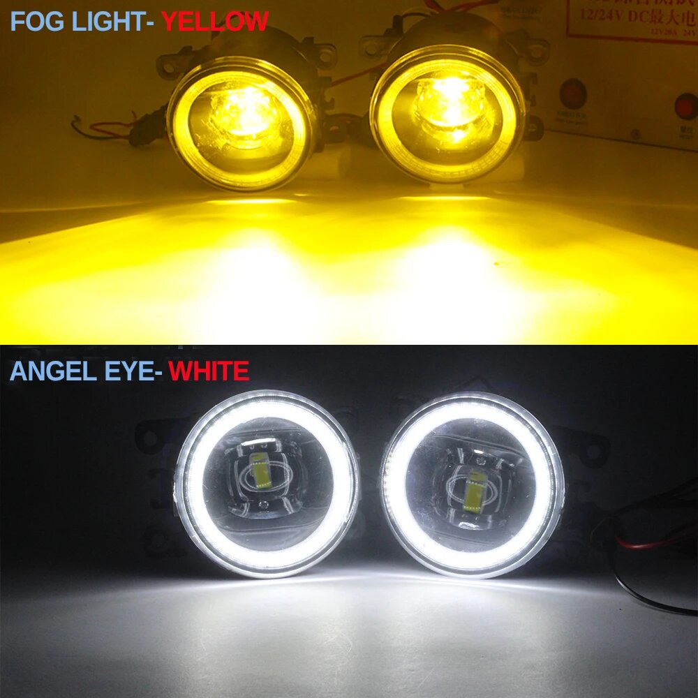 Автомобильные светодиодные противотуманные фары в сборе Angel Eye дневные ходовые Yellow and White