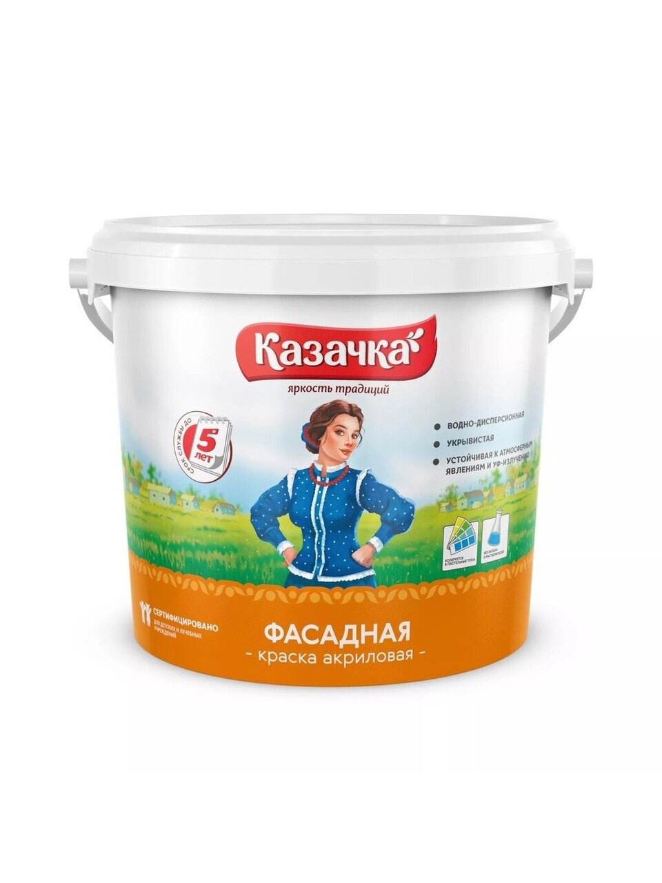 Краска воднодисперсионная, Казачка, F-20, акриловая, фасадная, матовая, 4.5 кг