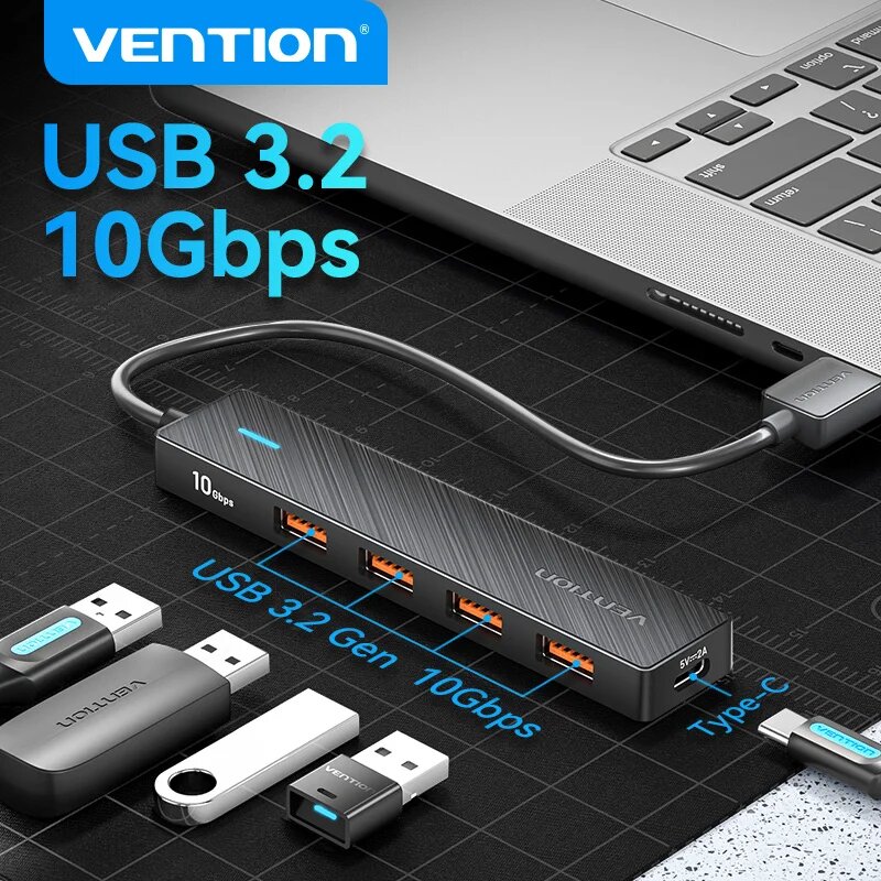 Vention USB 3.2 Gen 2 Hub, 4 порта USB 3.2 10Gbps, Type-C
