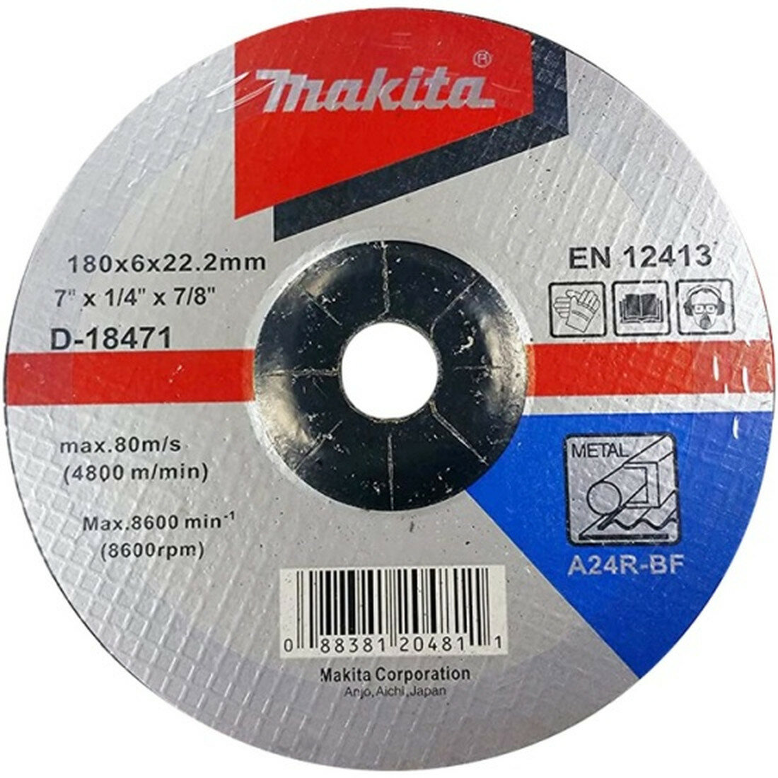 Упаковка дисков шлифовальных для стали 10шт, Makita вогнутые A24R, 180х6х22,23 (D-18471)