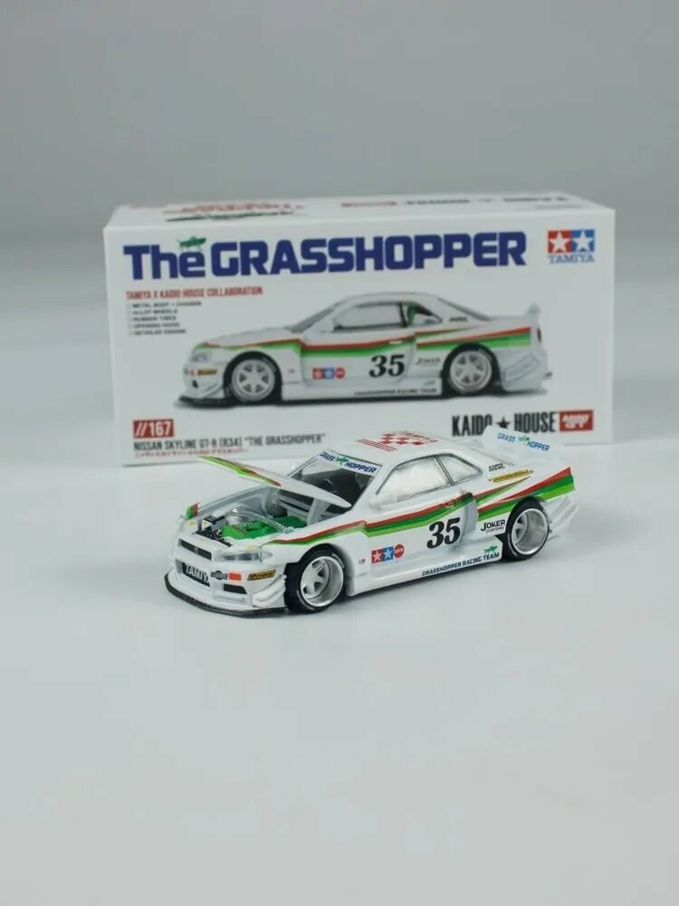 Машинка KAIDO HOUSE MINIGT 1/64 Nissan Skyline GT-R (R34) The GRASSHOPPER V1 KHMG167 Die-cast Alloy Car Model Collection Gift