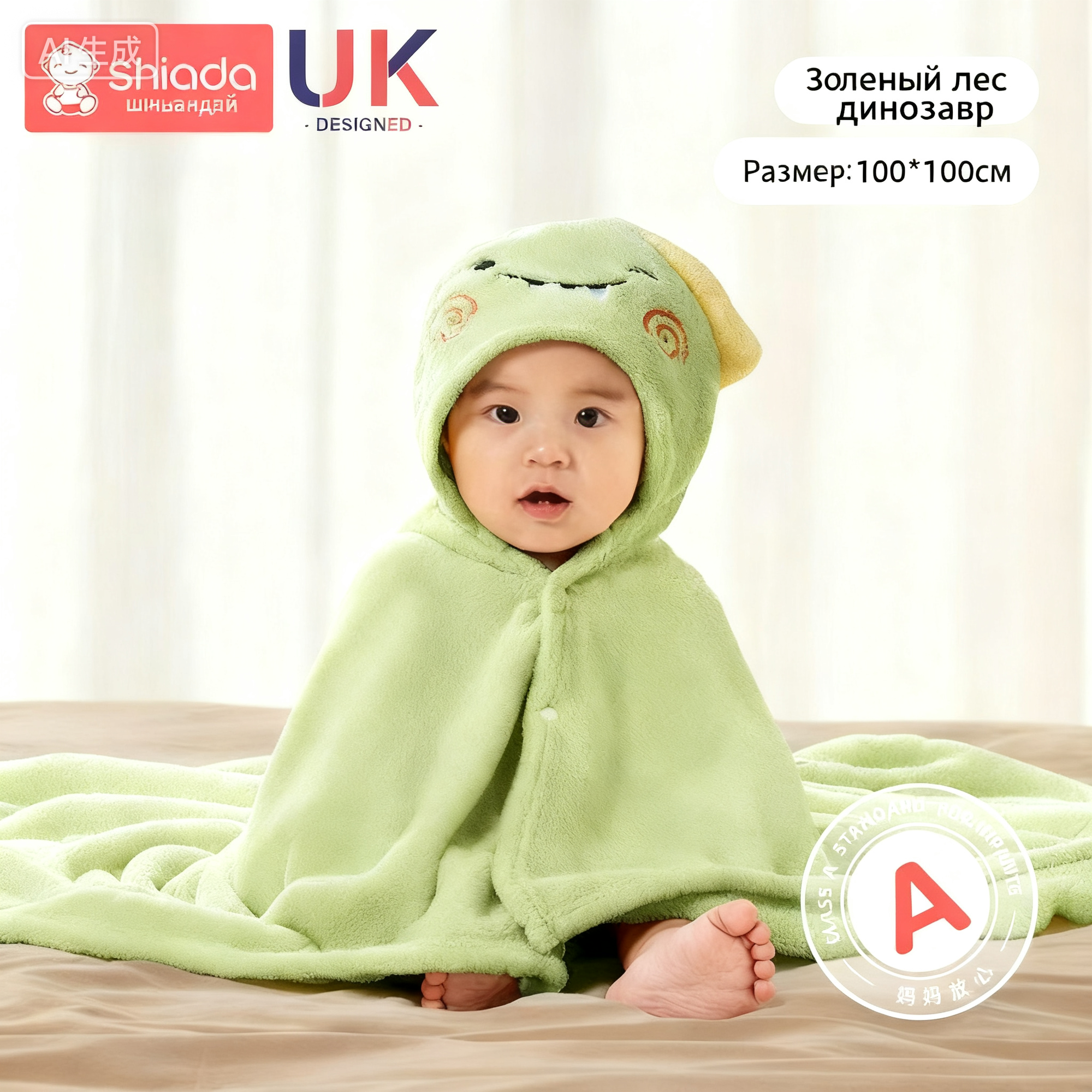 Полотенце Rudiks, для новорожденных, с капюшоном, 100%, хлопок, цвет синий, 100x100 см