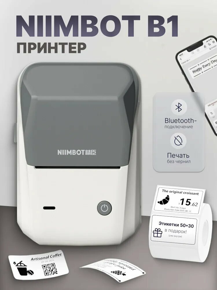 NIIMBOT Принтер для наклеек/этикеток термо d11_h, зеркальный, хром