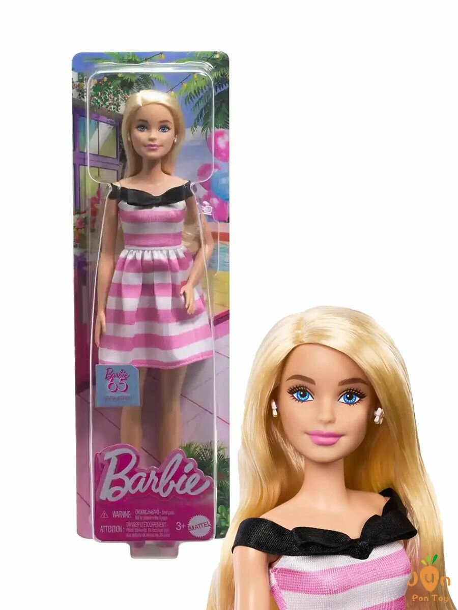 Barbie Mattel 65th Anniversary Doll HTH66 / игрушки для девочек, кукла барби, одетые в розовые и белые полосатые платья, подходят для детей от 3 лет и старше