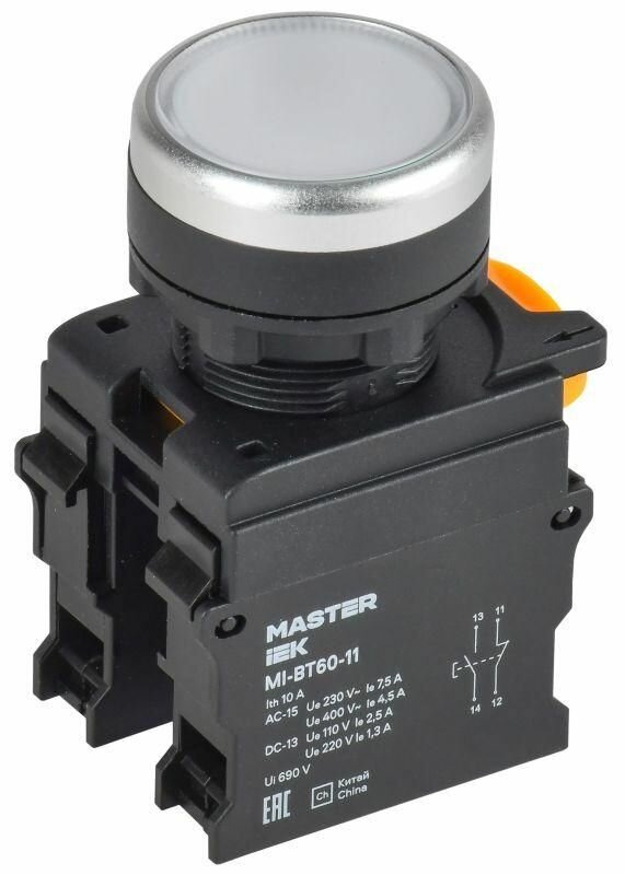 Кнопка d22мм 1НО+1НЗ MASTER бел. IEK MI-BT60-11-3-22-K01