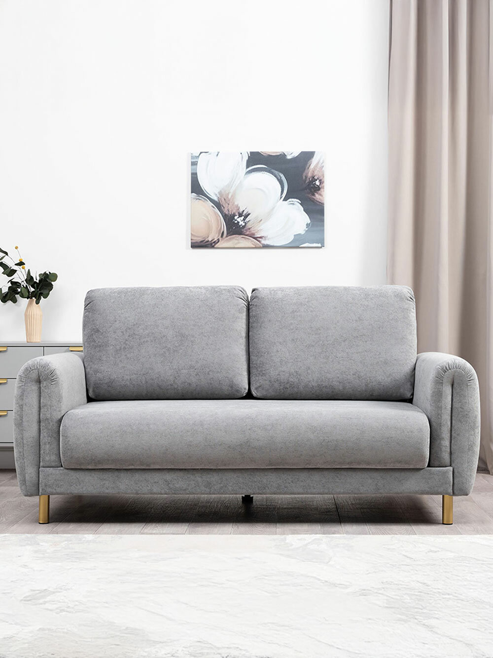 Диван кровать прямой Мекки плоские пружины змейка, раскладной, с подлокотниками, 139х210 см спальное место, Серый, велюр