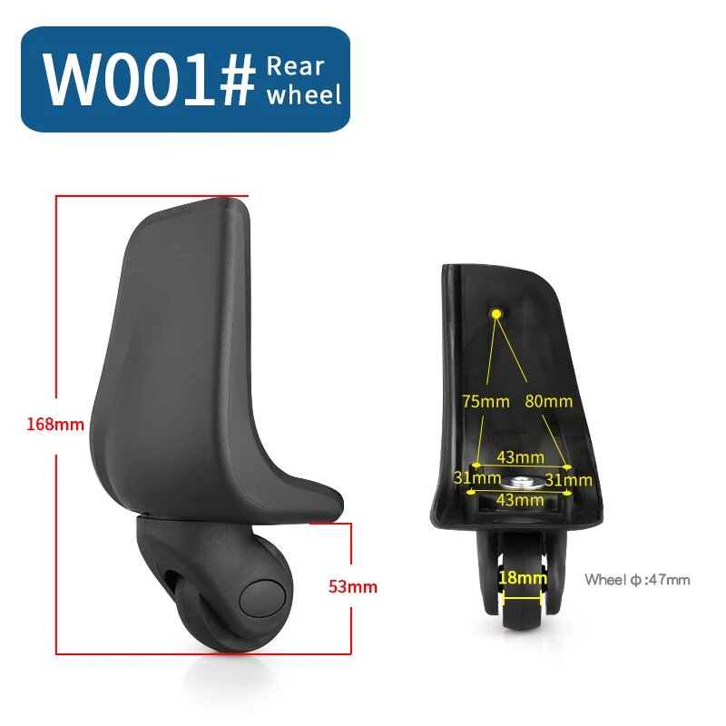 Универсальные амортизирующие беззвучные ролики для чемоданов GZSZZ W001 W001(2 Wheels)Rear