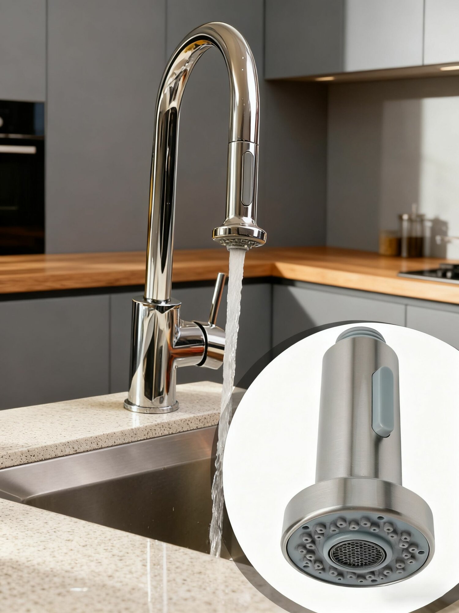 Смеситель для кухни с выдвижным душем, поворотный кран с телескопической лейкой для раковины