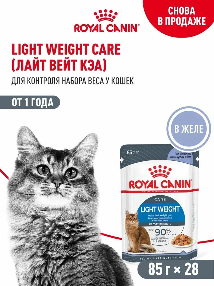 Влажный корм для кошек для контроля набора веса Royal Canin Light Weight Care, кусочки в желе, 28 x 85 г