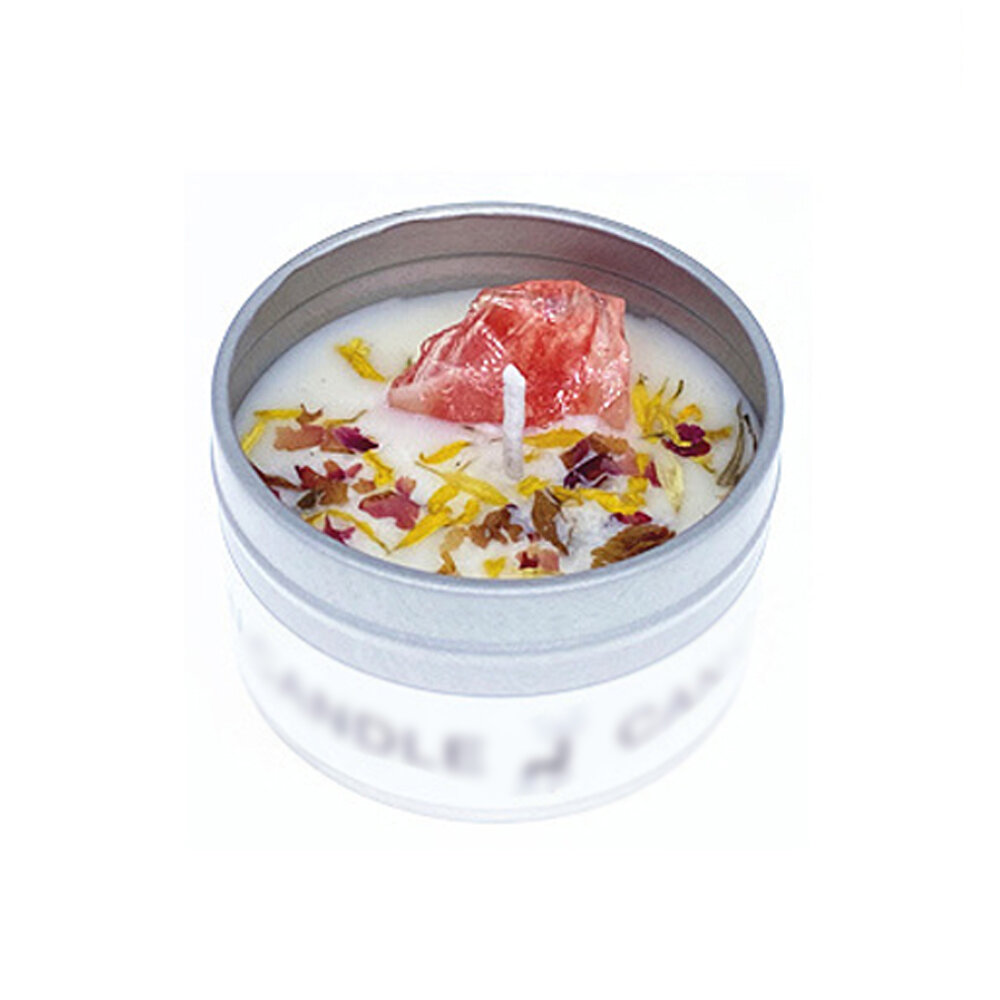 Soy Wax Candle in Metal Tin Dry Flower Crystal Stone Aromatherapy Candles for Bath Healing Spa Meditation Gift Women