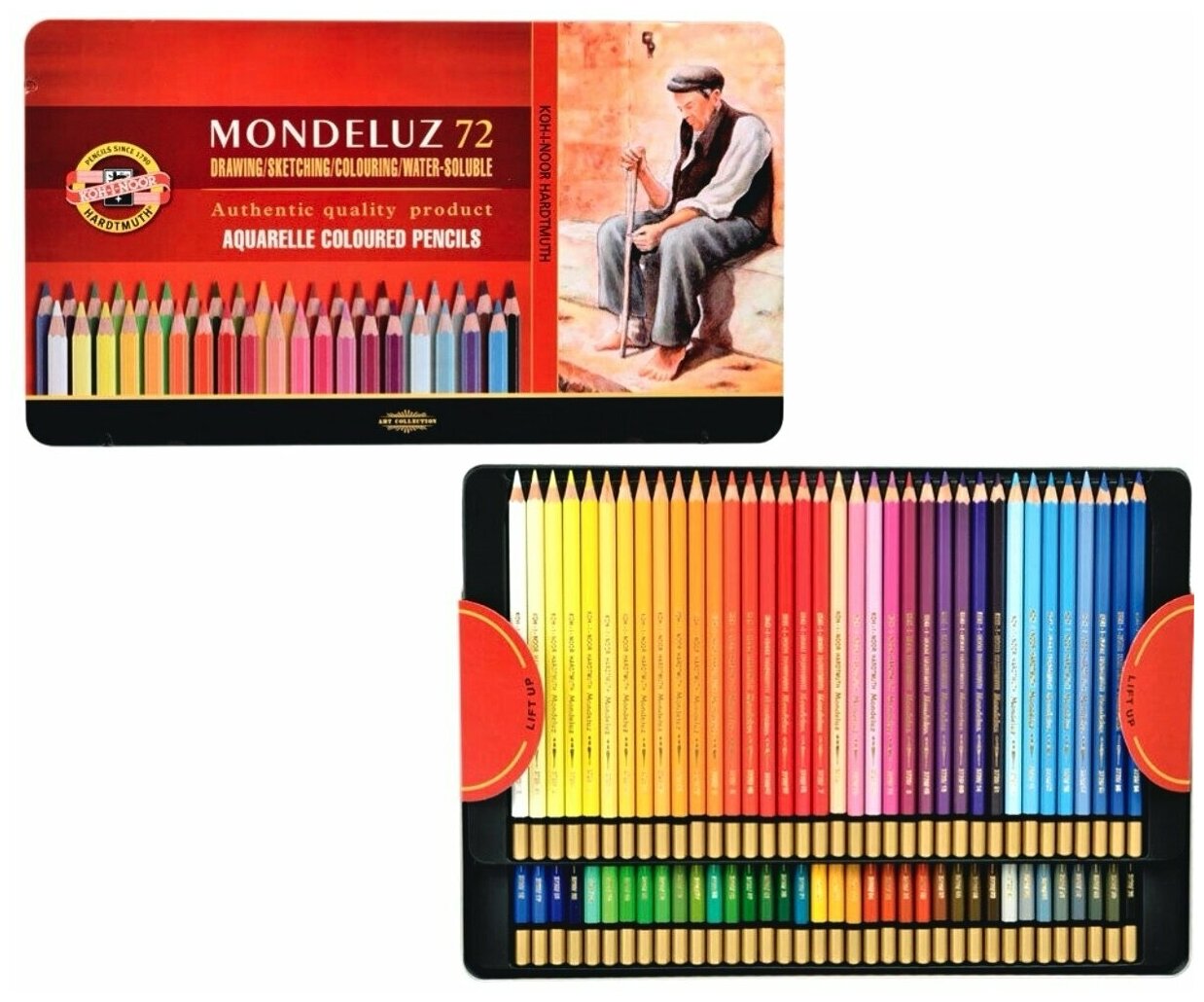 Карандаши цветные акварельные KOH-I-NOOR "Mondeluz", 72 цвета, в металлическом пенале
