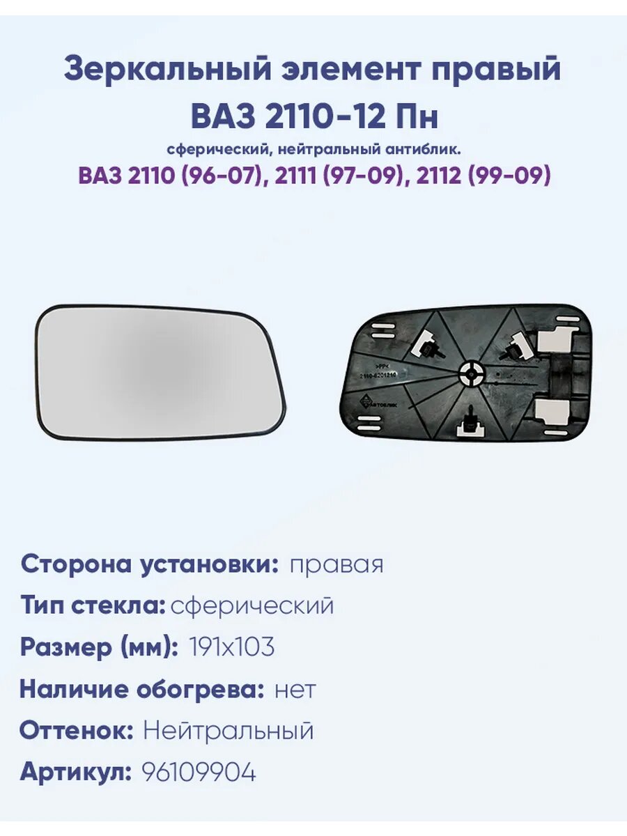 Зеркальный элемент правый ВАЗ 2110-12 Пн 96109904