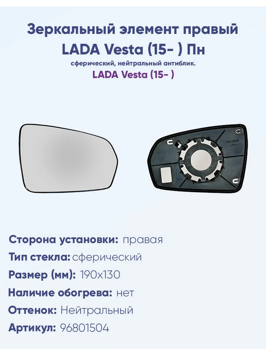 Зеркальный элемент правый LADA Vesta (15- ) Пн 96801504