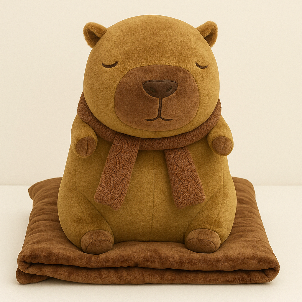 Игрушка мягкая с пледом 3 в 1 "Капибара с шарфом", плед, игрушка, подушка