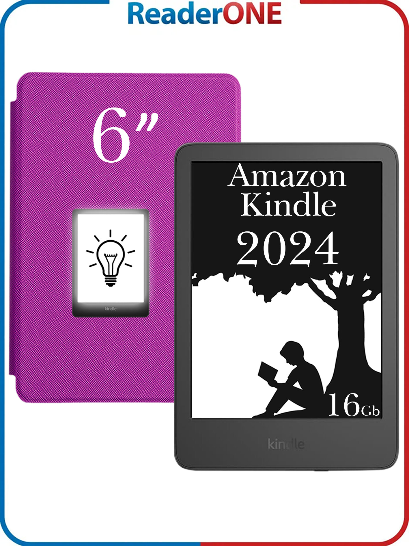 Электронная книга Amazon Kindle 11, 6", 16Gb, 2024, Wi-Fi, подсветка, Special Offer, чёрная, с обложкой ReaderONE