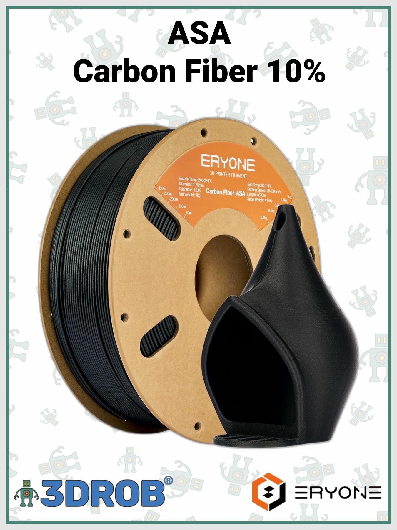 ASA Carbon Fiber 1,75 мм 1 кг (Eryone) черный карбон