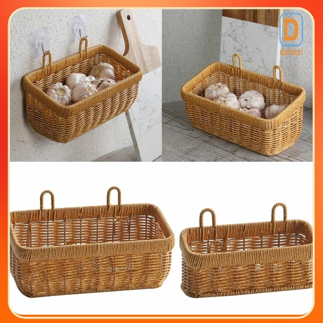 Плетеная подвесная корзина для хранения имбиря, чеснока и специй, большая, из пластикового ротанга, для кухни