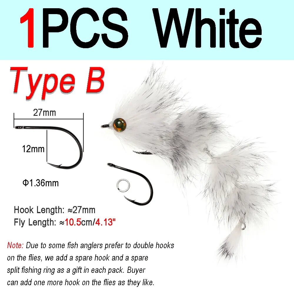 ICERIO Шарнирный стример Fly для форели и Тарпона Белый, 1pcs White Type B