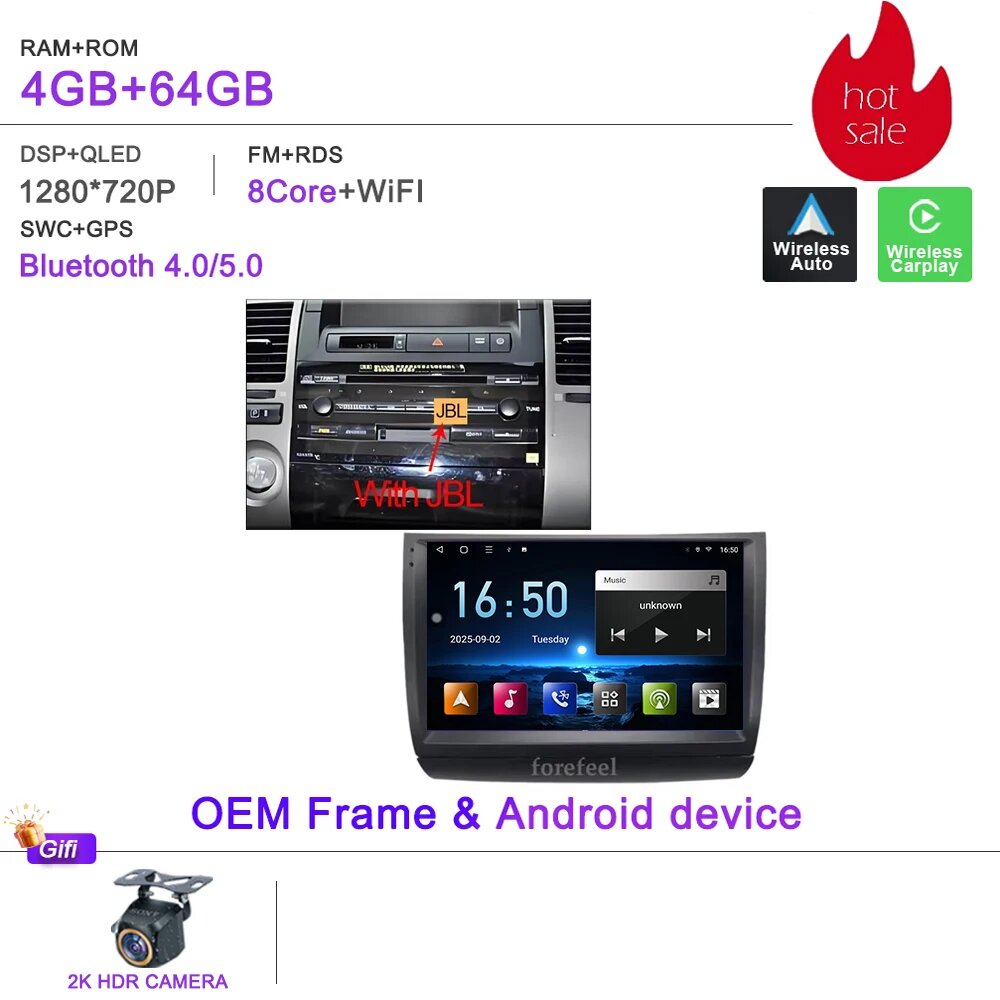 Автомагнитола Android 16 для Toyota Prius 20 (2003-2009) с CarPlay, GPS-навигацией, 4-64G CAM B