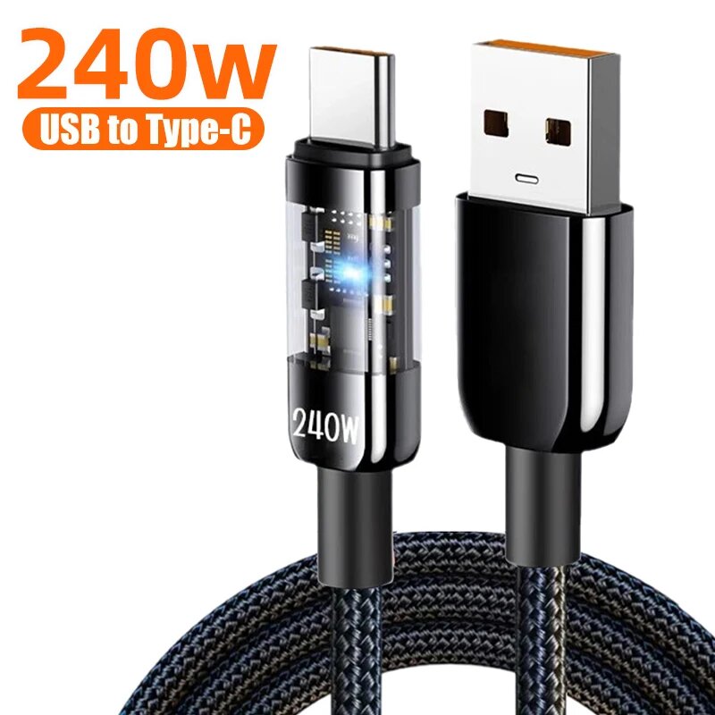Кабель USB Type-C 240W черный, 25 см