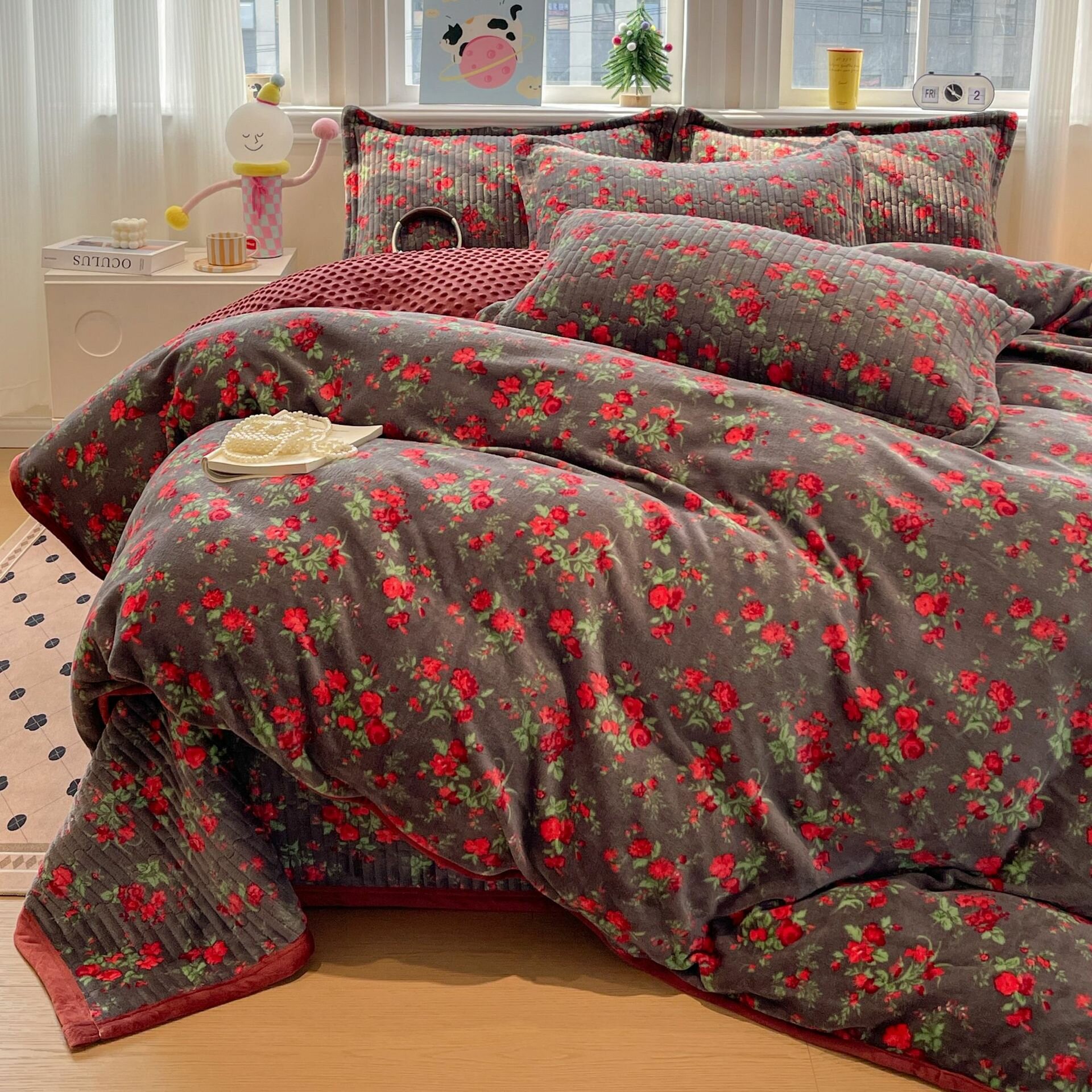 Комплект простыней из молочного флиса типа А, четыре предмета, осенне-зимний, с флисовой подкладкой, утеплённый, стеганый, утолщённый флис,200*225cm