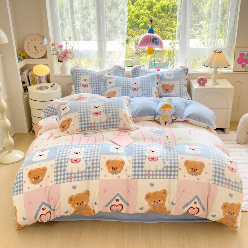 Зимний комплект из четырёх предметов из утолщённого молочного флиса, тёплый пододеяльник из кораллового флиса, двухсторонняя флисовая простыня из трёх предметов,150*200cm