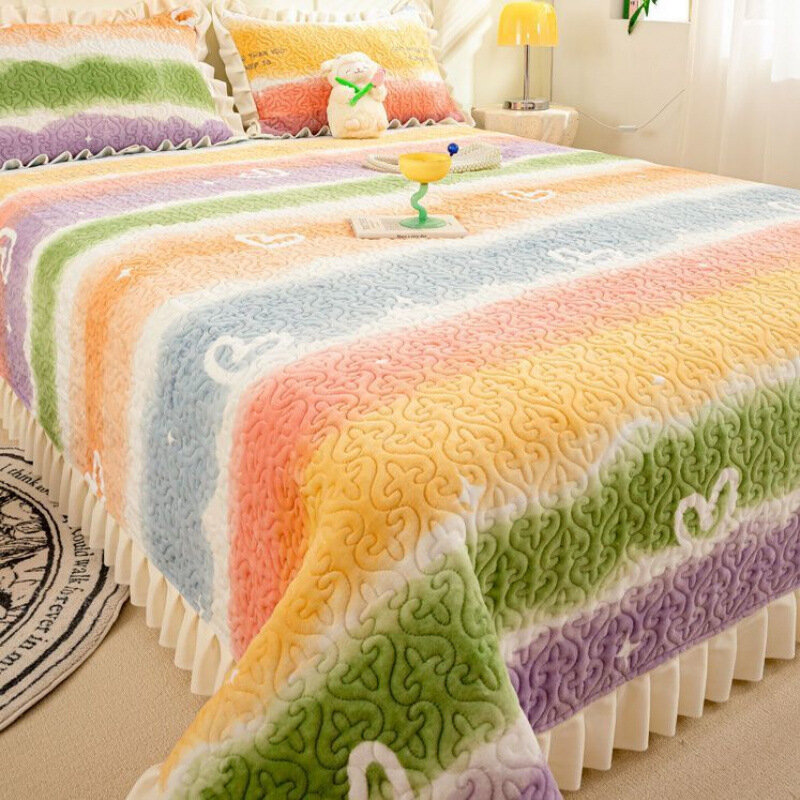 Комплект зимнего постельного белья из утолщенного молочного флиса (3 предмета), нескользящая стеганая простыня, подходит для любого сезона, как чехол для матраса и как базовый слой,200*230cm