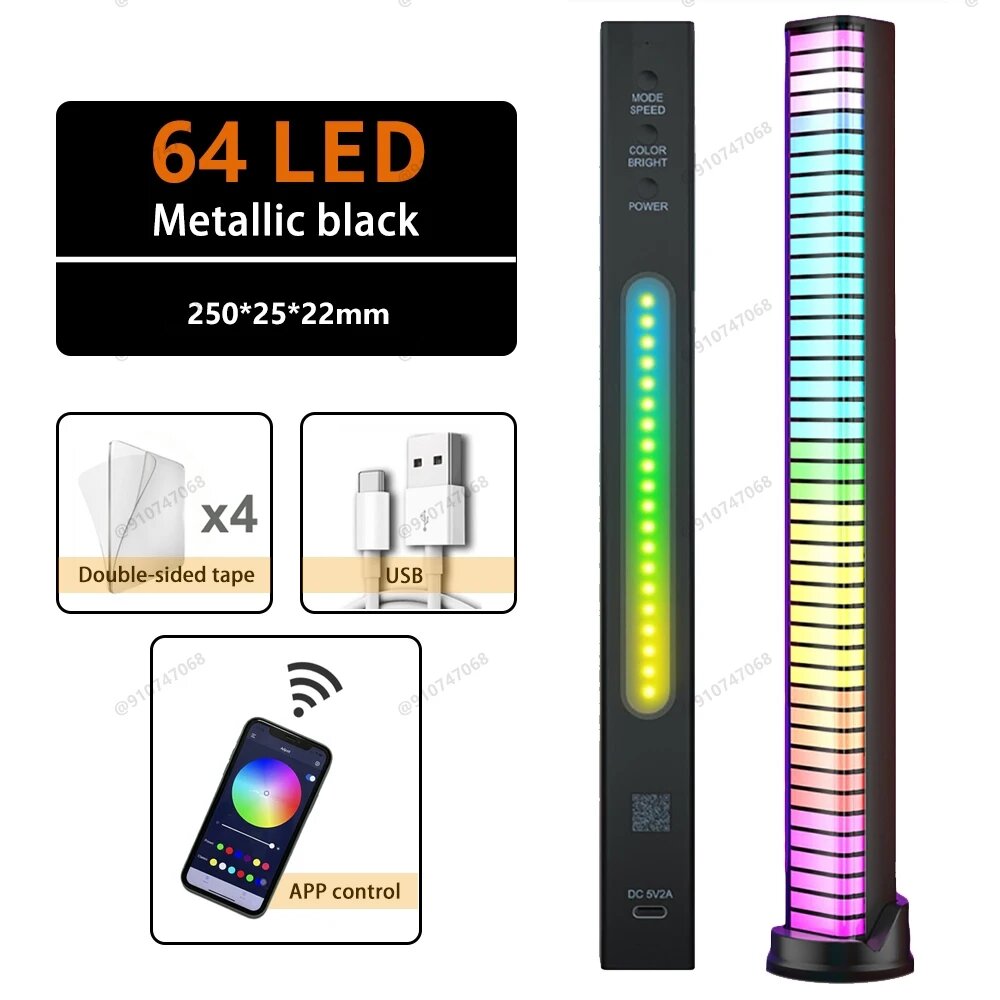RGB LED лента со звуковым управлением XunShiNi 64 LED-Black-APP, 2 pcs (USB)