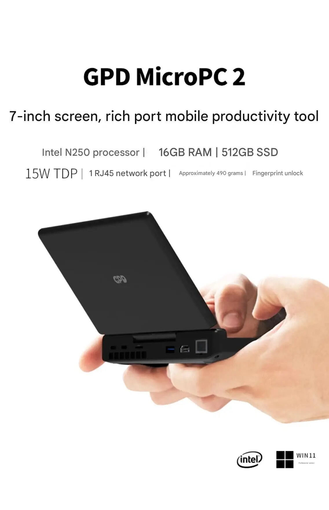 VAYIKE GPD MicroPC2 7-дюймовый ноутбук Windows 16 512G, 512GB, Radeon Pro WX 3200