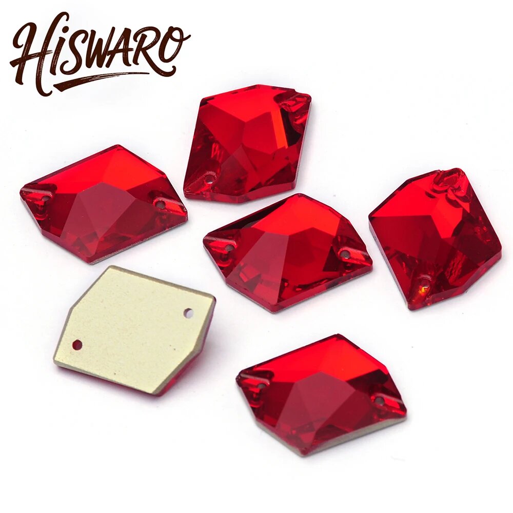 HISWARO Космические блестящие стеклянные камни для шитья Бордовый, 11x14mm (14Pcs), Lt. Siam