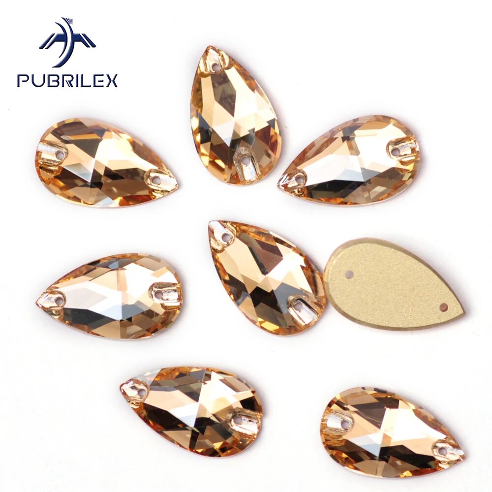 PUBRILEX каплевидные стеклянные стразы для рукоделия 13x22mm 12Pcs, Golden Shadow
