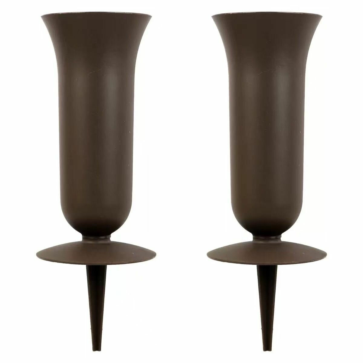 Ваза для цветов пластиковая с колышком высота 35см Цвет темного кофе / на кладбище / Вазон уличный 2 шт