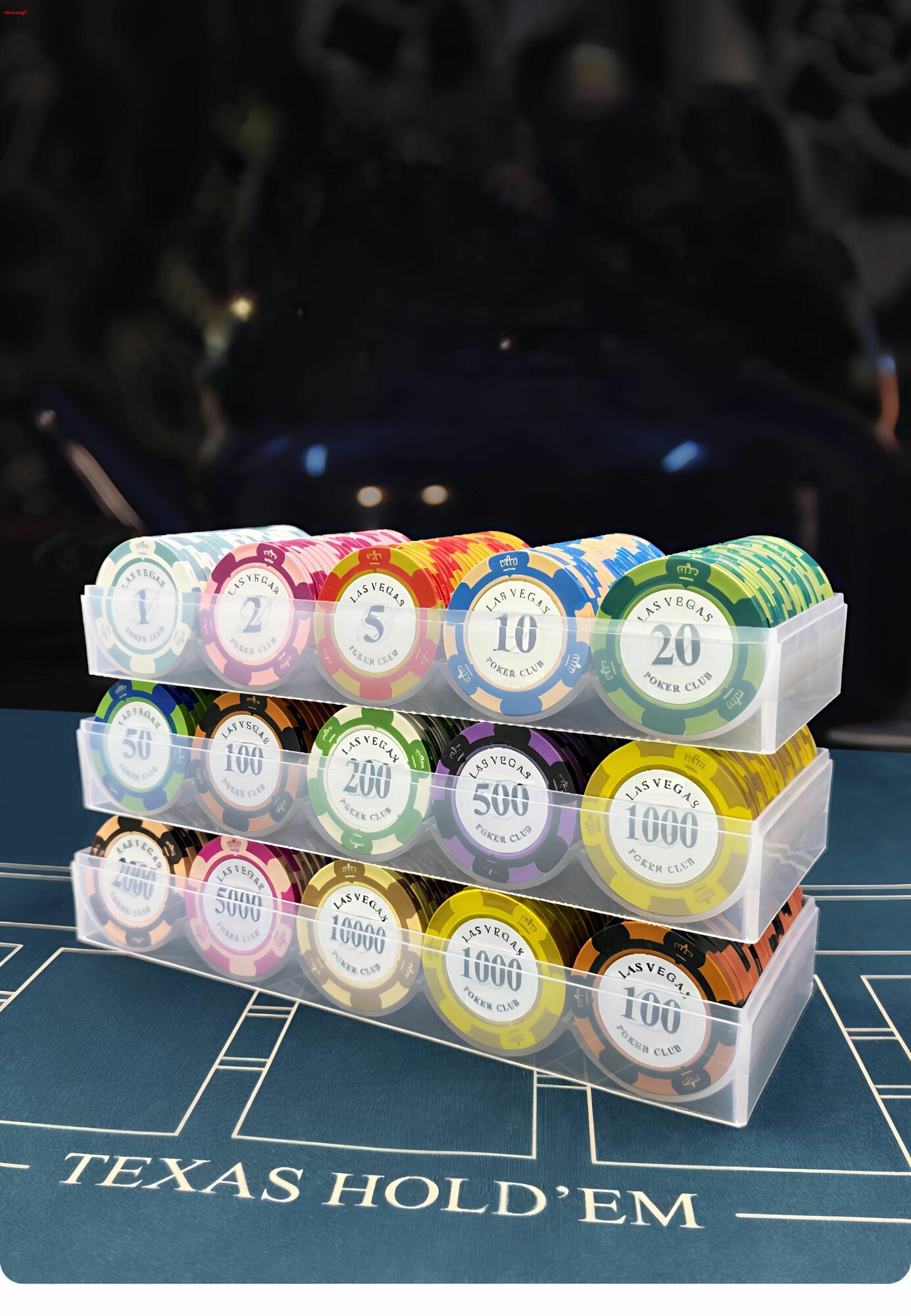 Покерные фишки для настольных игр номинал 1/2/5/10/20 металл 40 мм, 100 шт