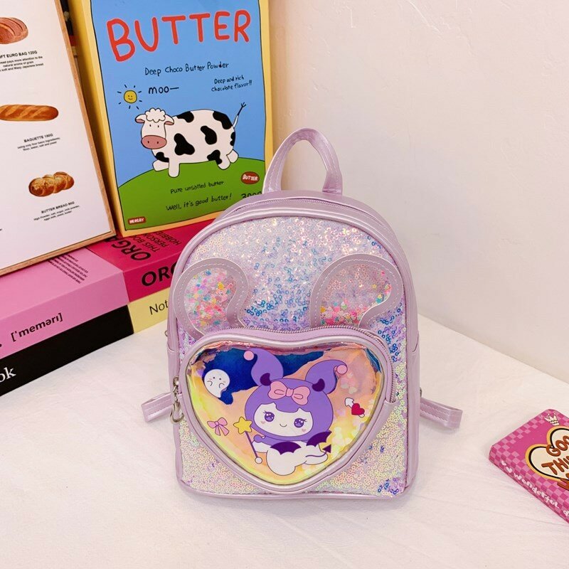 Рюкзак для детей с мультяшным рисунком курамы с блестящими пайетками для повседневной носки, фиолетовый