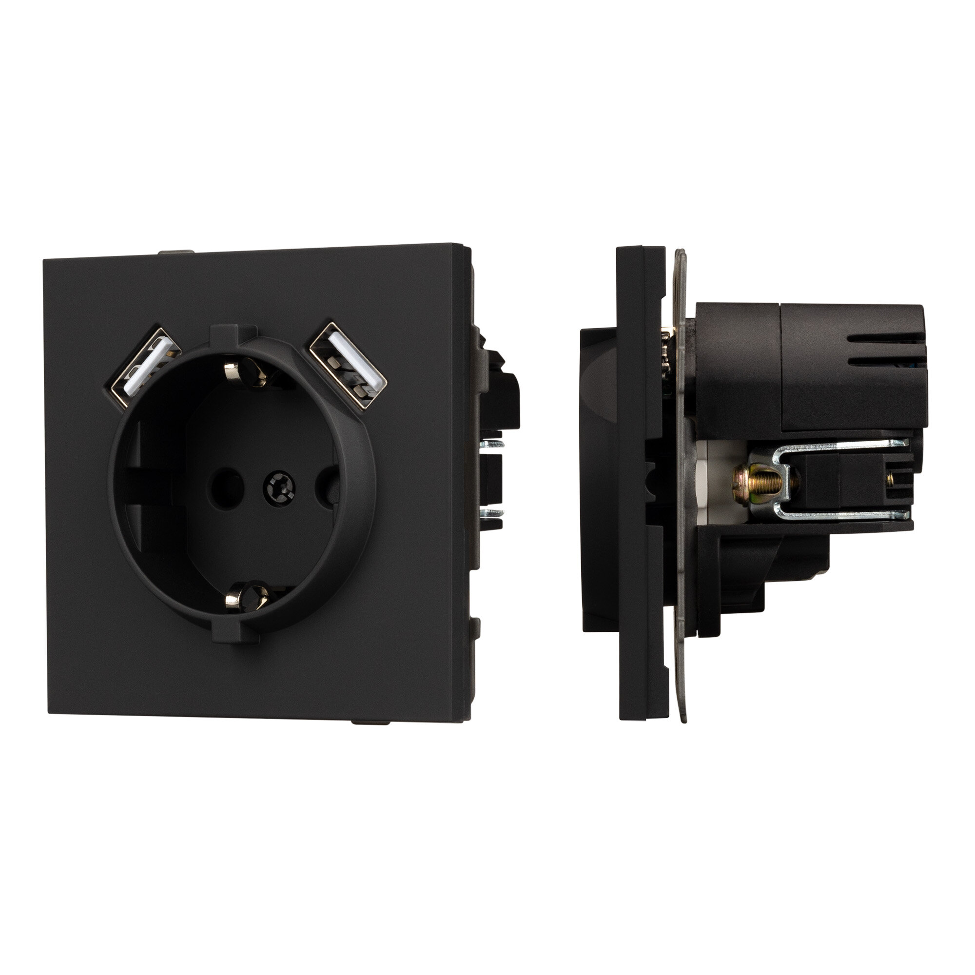 Механизм розетки с USB зарядкой SCT-TENDO-MUAA-SFPL-BK (230V, 16A) (Arlight, Матовый черный) 054603