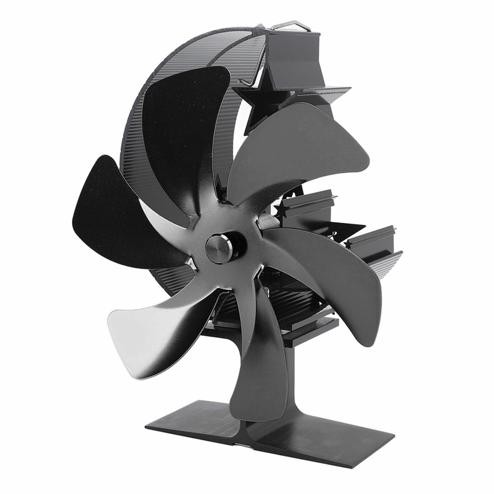 Каминный вентилятор с 6 лопастями для печи, быстрое распределение тепла, черный, алюминиевый сплав, для использования на открытом воздухе